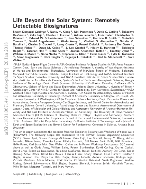 (PDF) Life Beyond the Solar System: Remotely Detectable Biosignatures