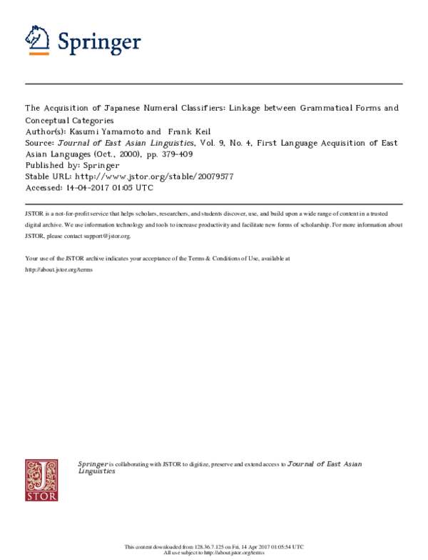 (PDF) The Acquisition of Japanese Numeral Classifiers: Linkage Between ...