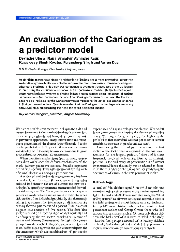 (PDF) An evaluation of the Cariogram as a predictor model