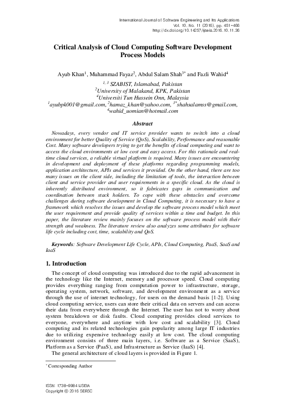 (PDF) Critical Analysis of Cloud Computing Software Development Process Models