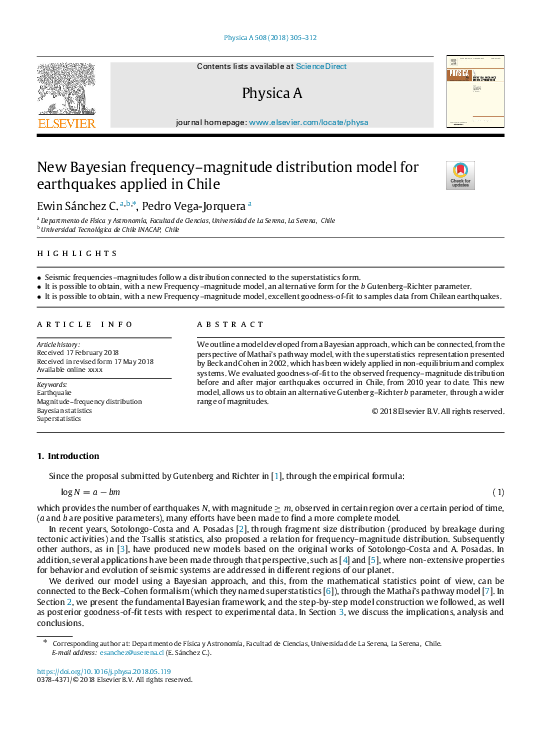 (PDF) New Bayesian frequency–magnitude distribution model for earthquakes applied in Chile