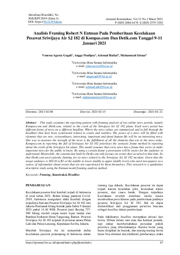 (PDF) Analisis Framing Robert N Entman Pada Pemberitaan Kecelakaan ...