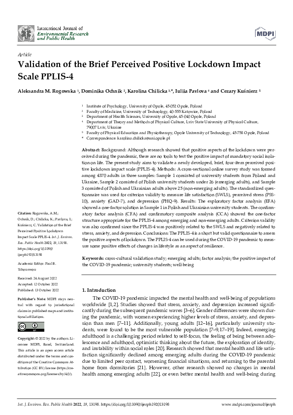 (PDF) Validation of the Brief Perceived Positive Lockdown Impact Scale ...
