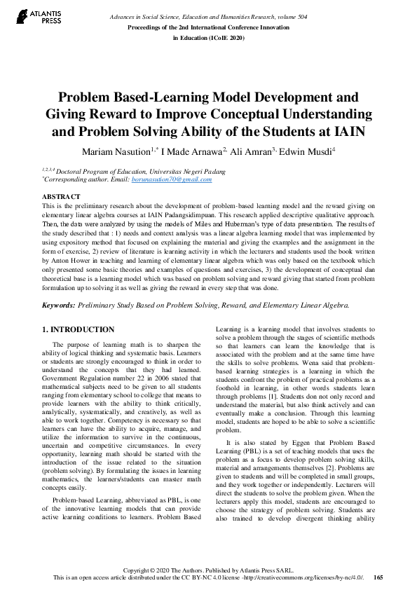 (PDF) Problem Based-Learning Model Development and Giving Reward to Improve Conceptual ...