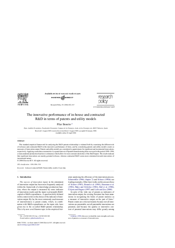 (PDF) The innovative performance of in-house and contracted R&D in ...