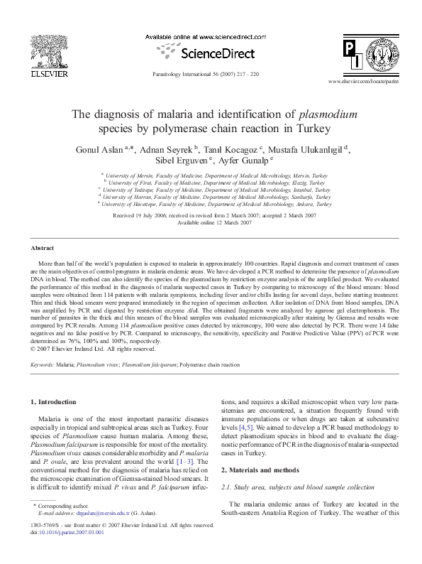(PDF) The diagnosis of malaria and identification of plasmodium species ...