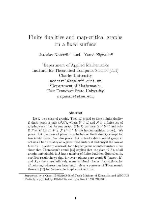 (PDF) Finite dualities and map-critical graphs on a fixed surface