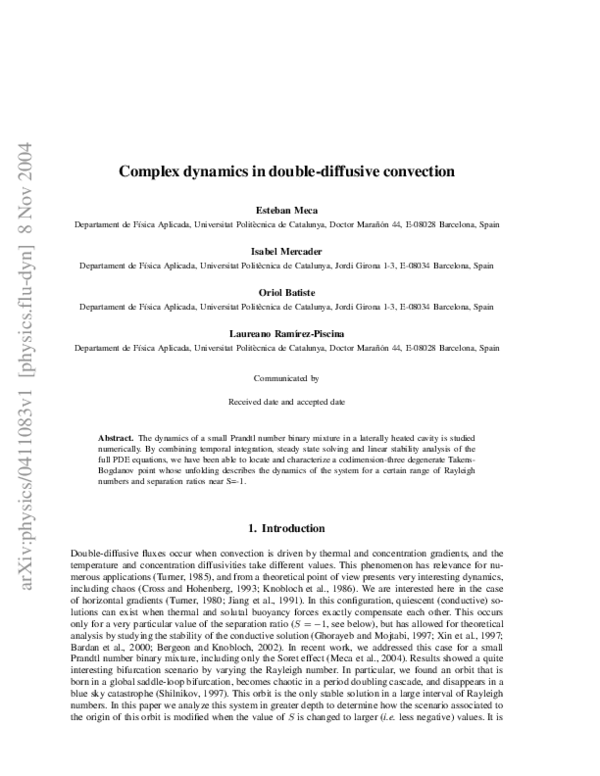 (PDF) Complex dynamics in double-diffusive convection