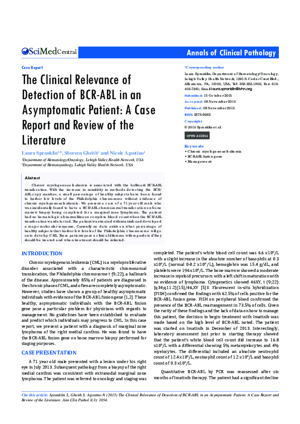 (PDF) The Clinical Relevance of Detection of BCR-ABL in an Asymptomatic ...