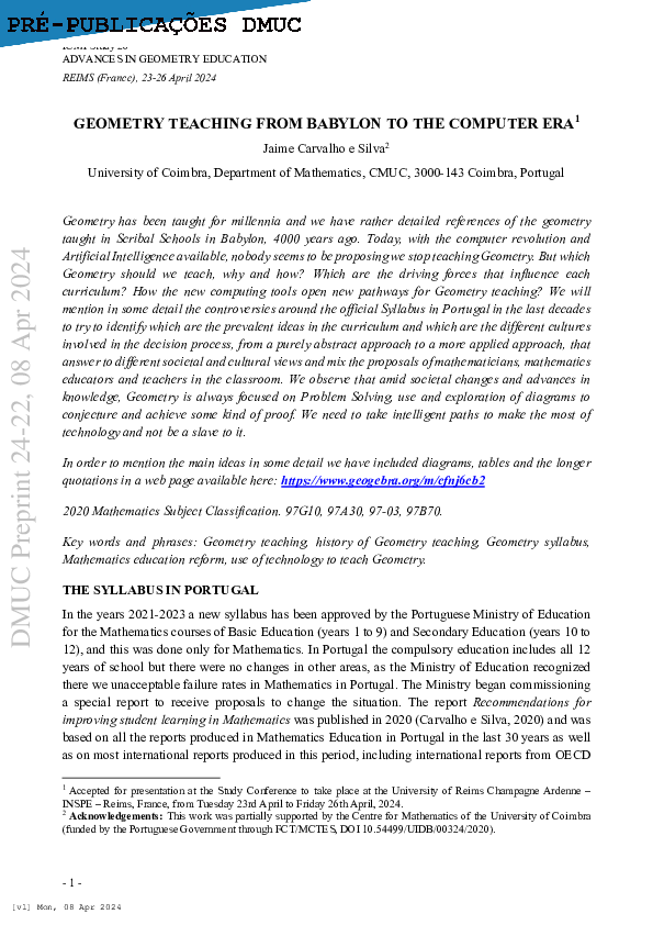 (PDF) GEOMETRY TEACHING FROM BABYLON TO THE COMPUTER ERA | Jaime Silva ...