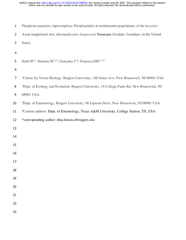 (PDF) Piroplasm parasites (Apicomplexa: Piroplasmida) in northeastern ...