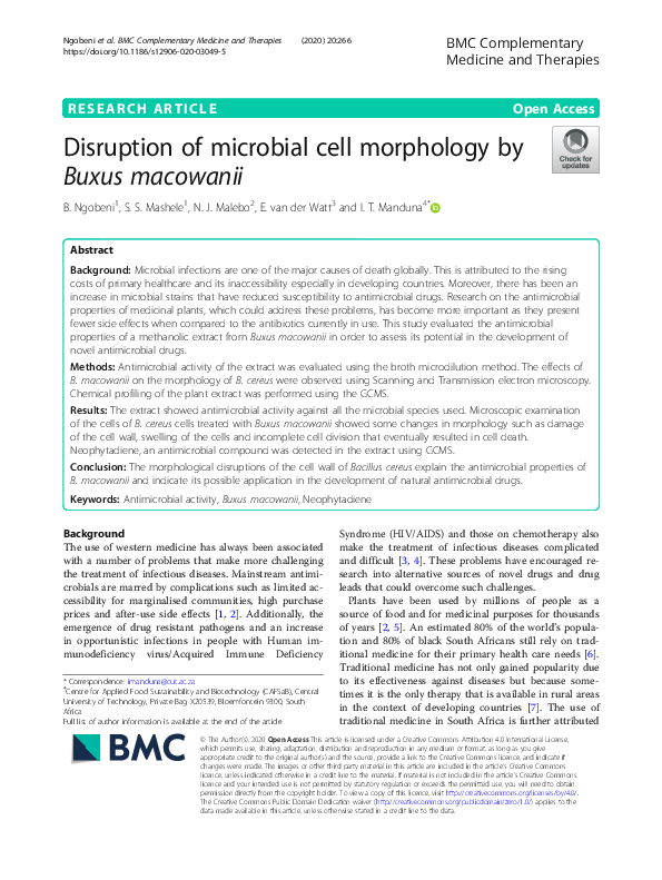(PDF) Disruption of microbial cell morphology by Buxus macowanii