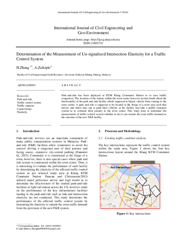 (PDF) Determination of the Measurement of Un-signalized Intersection Elasticity for a Traffic ...