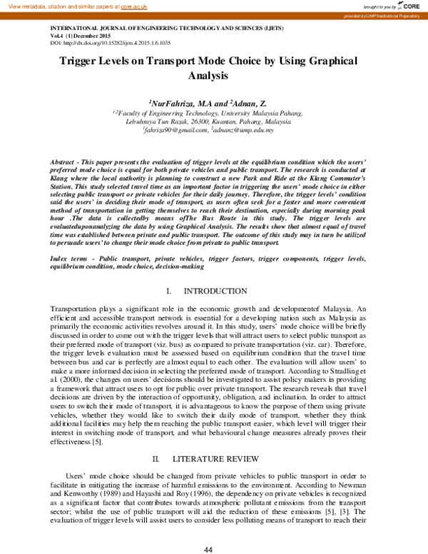 (PDF) Trigger Levels on Transport Mode Choice by Using Graphical ...