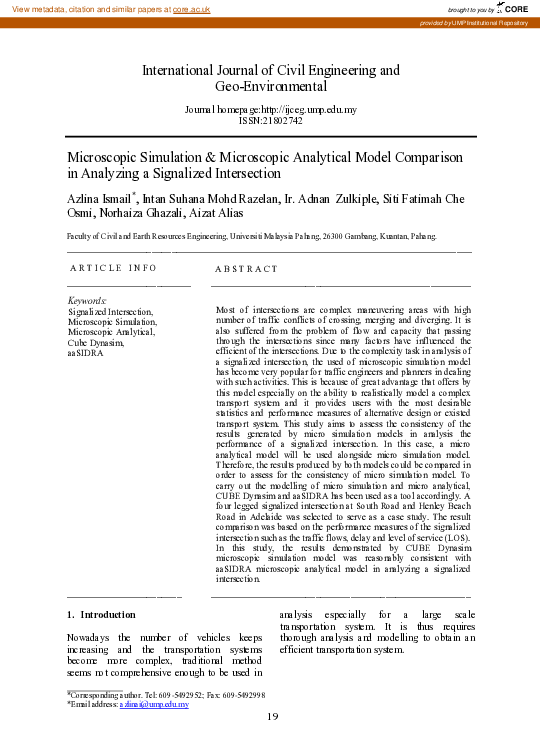 Pdf Microscopic Simulation And Microscopic Analytical Model Comparison In Analyzing A Signalized