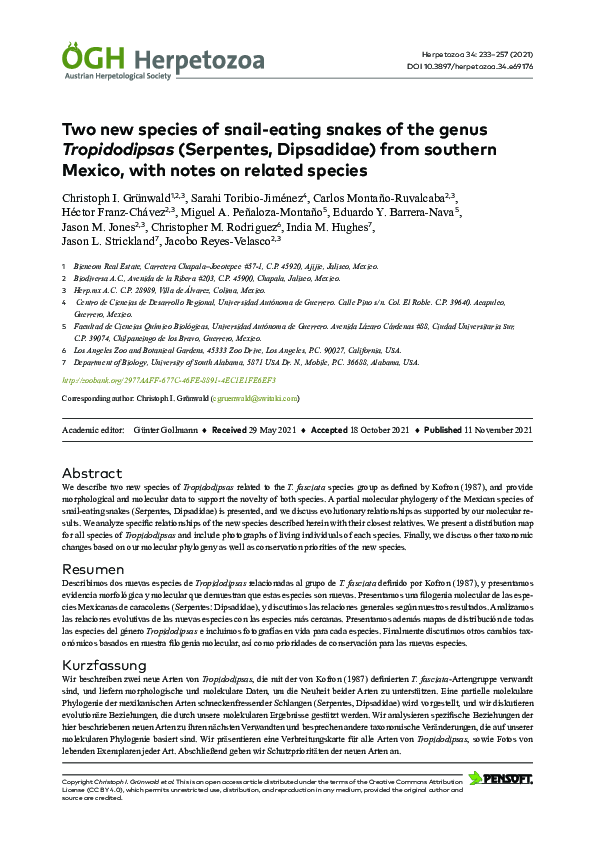 (PDF) Two new species of snail-eating snakes of the genus Tropidodipsas ...