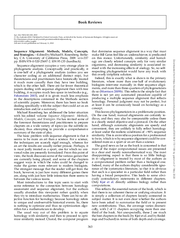 (PDF) Sequence Alignment: Methods, Models, Concepts, and Strategies