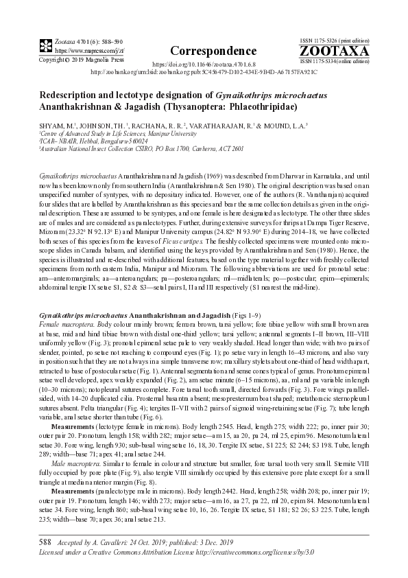 (PDF) Redescription and lectotype designation of Gynaikothrips ...