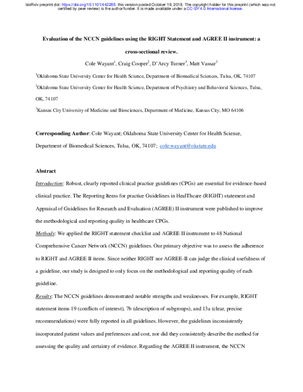 (PDF) Evaluation of the NCCN guidelines using the RIGHT Statement and ...