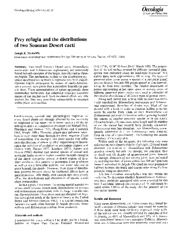 (PDF) Prey refugia and the distributions of two Sonoran Desert cacti