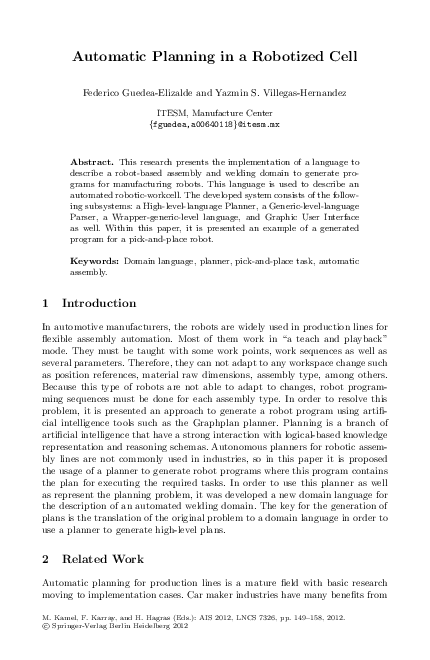 (PDF) Automatic Planning in a Robotized Cell