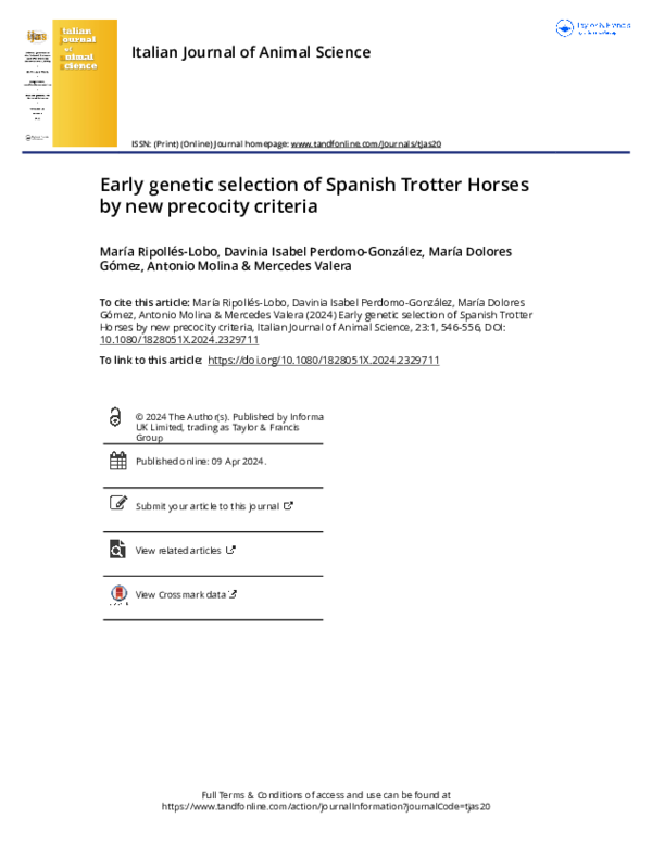 (PDF) Early genetic selection of Spanish Trotter Horses by new ...