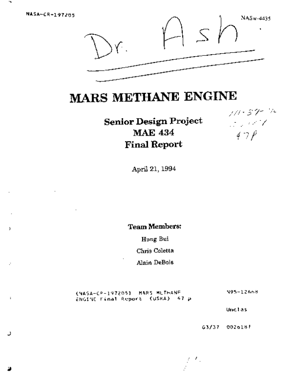 (PDF) Mars methane engine