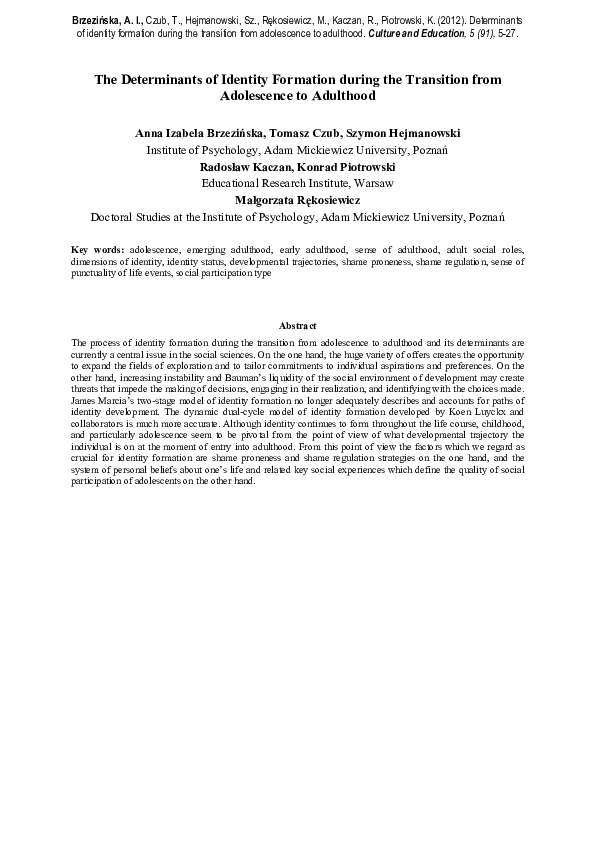 (PDF) The Determinants of Identity Formation during the Transition from ...