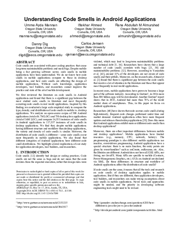 (PDF) Understanding code smells in Android applications