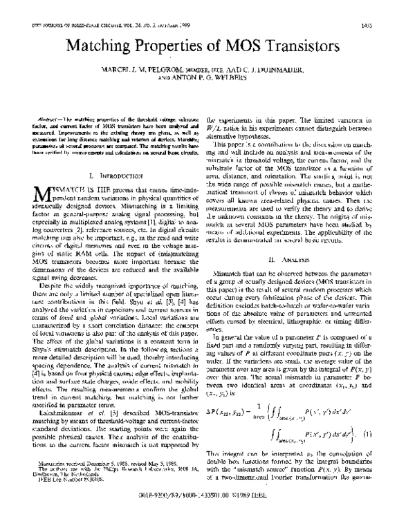(PDF) Matching properties of MOS transistors