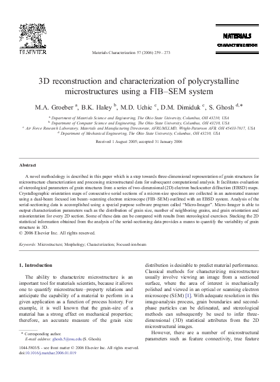 (PDF) 3D reconstruction and characterization of polycrystalline microstructures using a FIB–SEM ...
