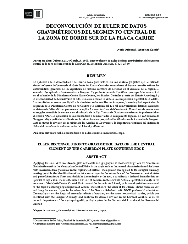 (PDF) Euler Deconvolution to Gravimetric Data of the Central Segment of the Caribbean Plate ...