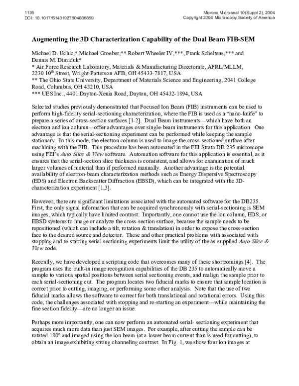 (PDF) Augmenting the 3D Characterization Capability of the Dual Beam ...