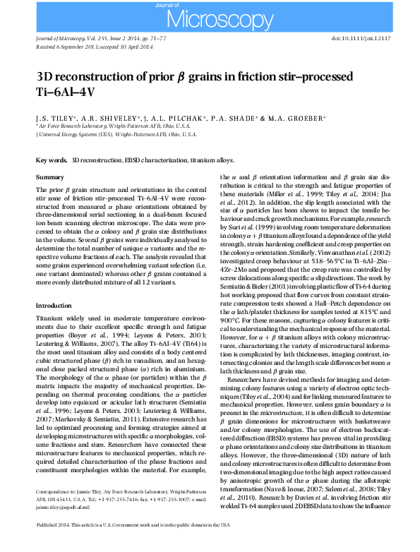 (PDF) 3D Reconstruction of β Grains in Ti-6Al-4V