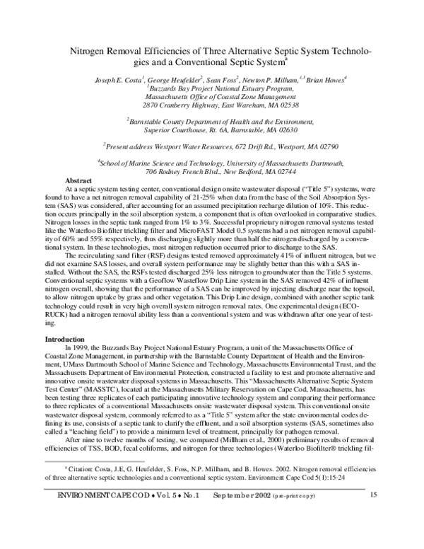 (PDF) Nitrogen removal efficiencies of three alternative septic system ...