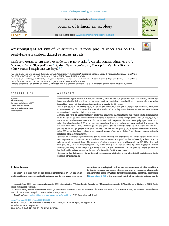 (PDF) Anticonvulsant activity of Valeriana edulis roots and ...