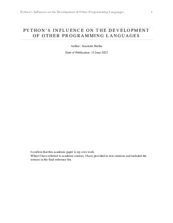 (PDF) Python's Influence On The Development Of Other Programming Languages