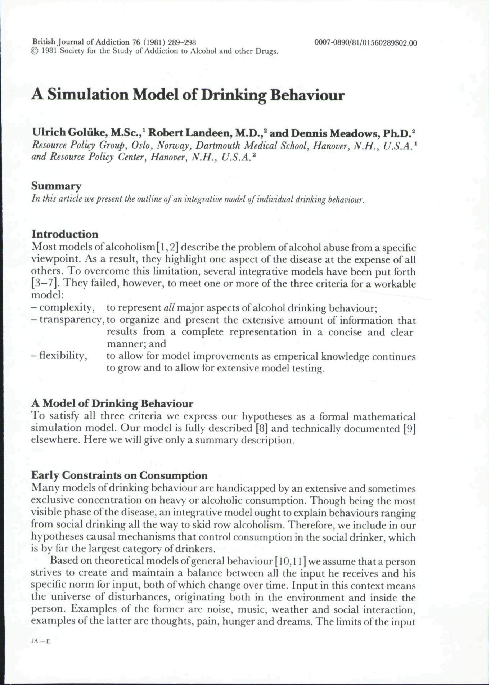 (PDF) A Simulation Model of Drinking Behaviour