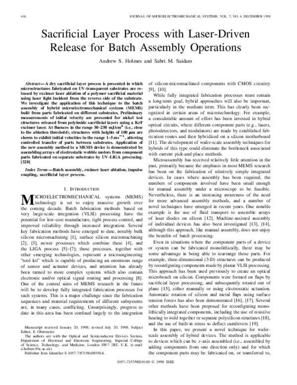 (PDF) Sacrificial layer process with laser-driven release for batch ...
