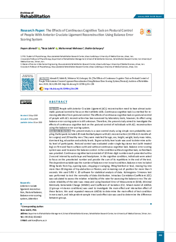 (PDF) The Effects of Continuous Cognitive Task on Postural Control of ...