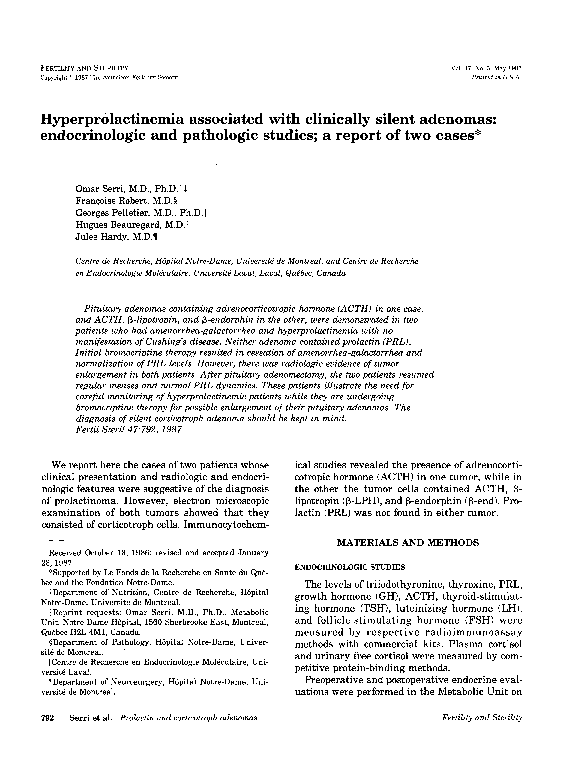 (PDF) Hyperprolactinemia associated with clinically silent adenomas ...