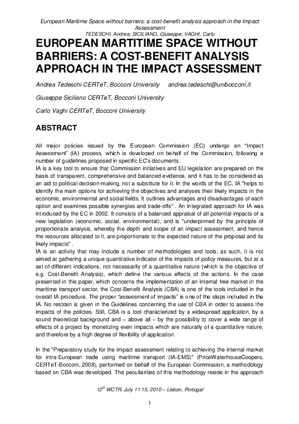 (PDF) European Maritime Space without barriers: a cost-benefit analysis ...