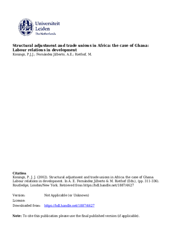 (PDF) Structural adjustment and trade unions in Africa: the case of Ghana