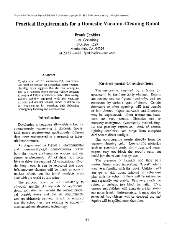 (PDF) Practical requirements for a domestic vacuum-cleaning robot