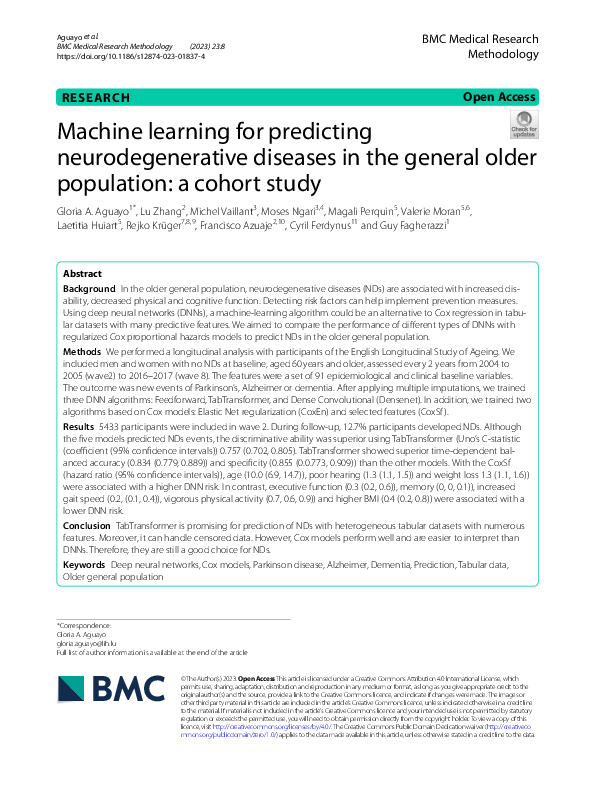 (PDF) Machine learning for predicting neurodegenerative diseases in the general older population ...