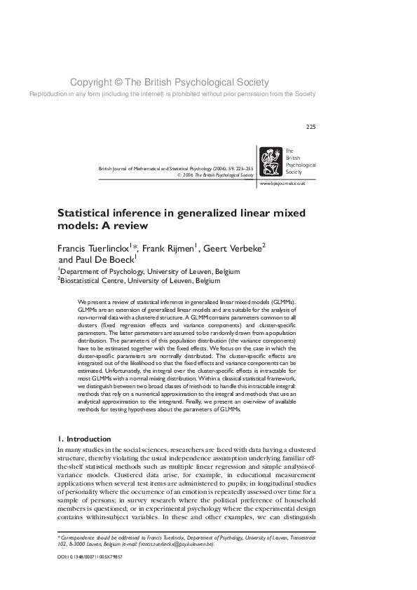 (PDF) Statistical inference in generalized linear mixed models: A review