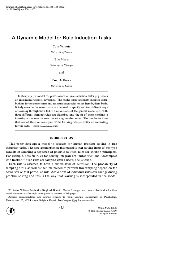 (PDF) A Dynamic Model for Rule Induction Tasks