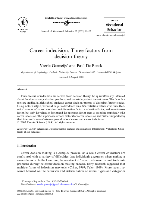 (PDF) Career indecision: Three factors from decision theory