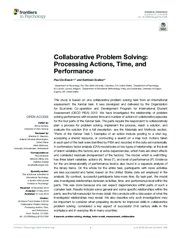 (PDF) Collaborative Problem Solving: Processing Actions, Time, and Performance