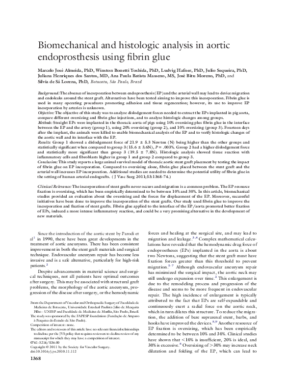 (PDF) Biomechanical and histologic analysis in aortic endoprosthesis ...